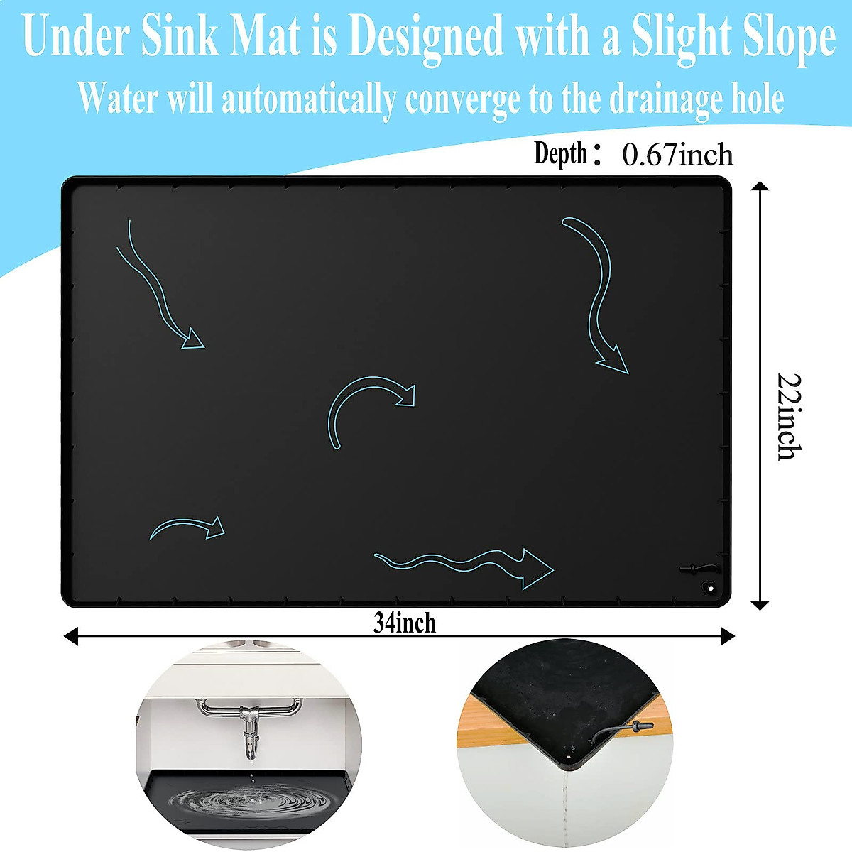 Fimary Under Sink Tray, 34" x 22" Under Sink Mats for Kitchen Waterproof, Under Sink Liner with Lip and Drain Hole, Flexible Silicone Under Sink Mat for Bathroom, Under Kitchen Sink Mat (Gray)