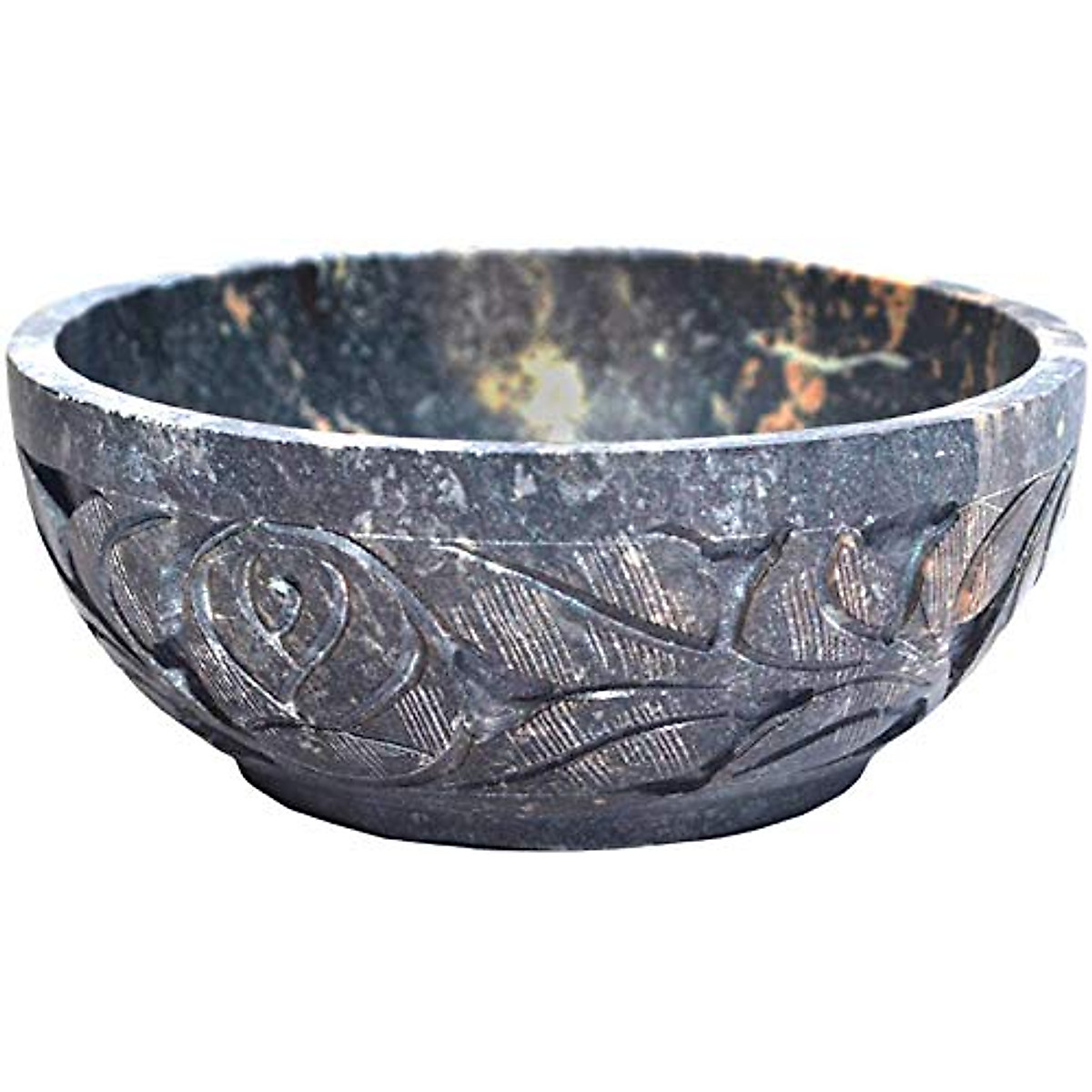 KC KULLICRAFT Marble Soapstone Natural Smudge Pot | Stone Bowl | Scrying And Smudge Bowl (Scrying - Bowls & Mirrors) (5 Inch) From India. Handmade Leaf Carved Design.