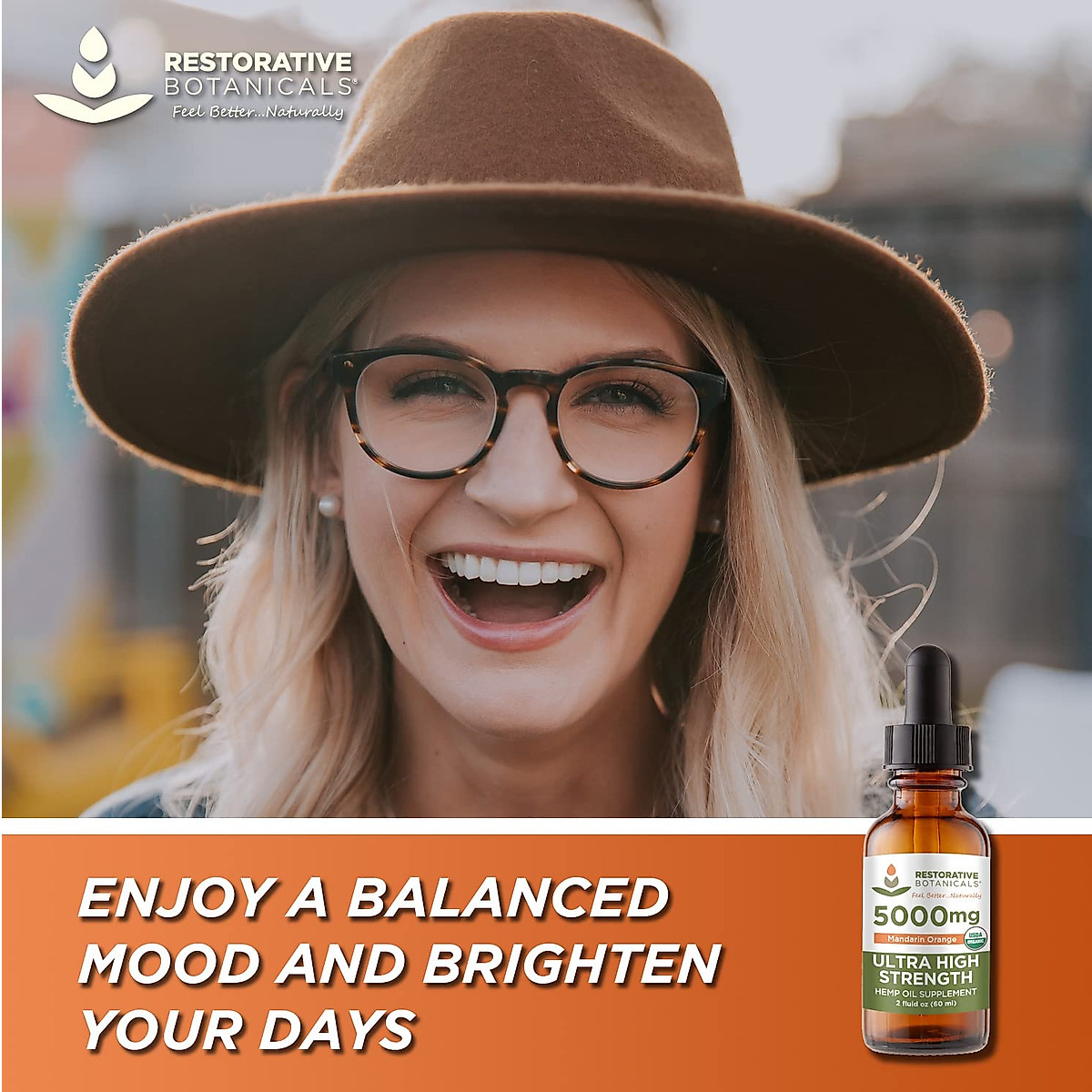 Restorative Botanicals Ultra High Strength Hemp Oil - 5000mg Mandarin Orange Flavor (2 oz - 120 Servings)