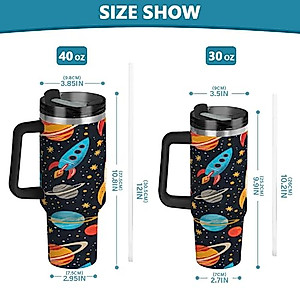 FRCSDIY Cosmic Planet Insulated Tumbler with Handle and Straw Lid,30oz Leakproof Stainless Steel Cup BPA-Free Water Bottle