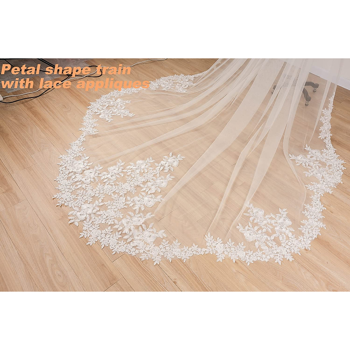 EllieWely Long Cathedral Length 1 Tier Lace Wedding Bridal Veil F17 3 M Ivory