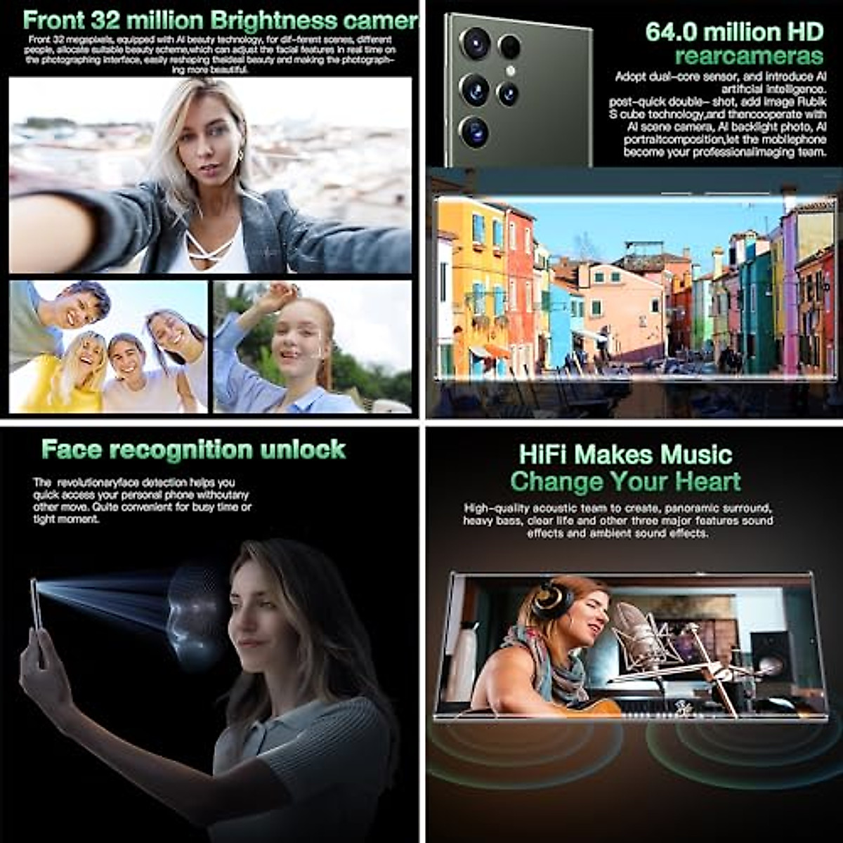 VSMOX S23Ultra Mobile Phones 2023, Android 13.0 Smartphones, 6800mAh, 8GB 256GB/128GB, 10 Core, 64MP 32MP, 6.7 inch HD Screen, 5G Dual Sim Free Unlocked, Face Unlock,Rose Gold-8GB~256GB