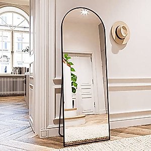 HARRITPURE 58"x18" Arched Full Length Mirror Free Standing Leaning Mirror Hanging Mounted Mirror Aluminum Frame Modern Simple Home Decor for Living Room Bedroom Cloakroom, Black