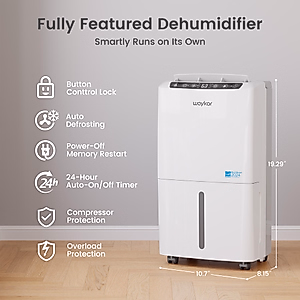 Waykar 2000 Sq. Ft Energy Star Dehumidifier for Home and Basement with Auto or Manual Drainage, Quiet 33dB Operation, 0.6 Gallon Water Tank Capacity