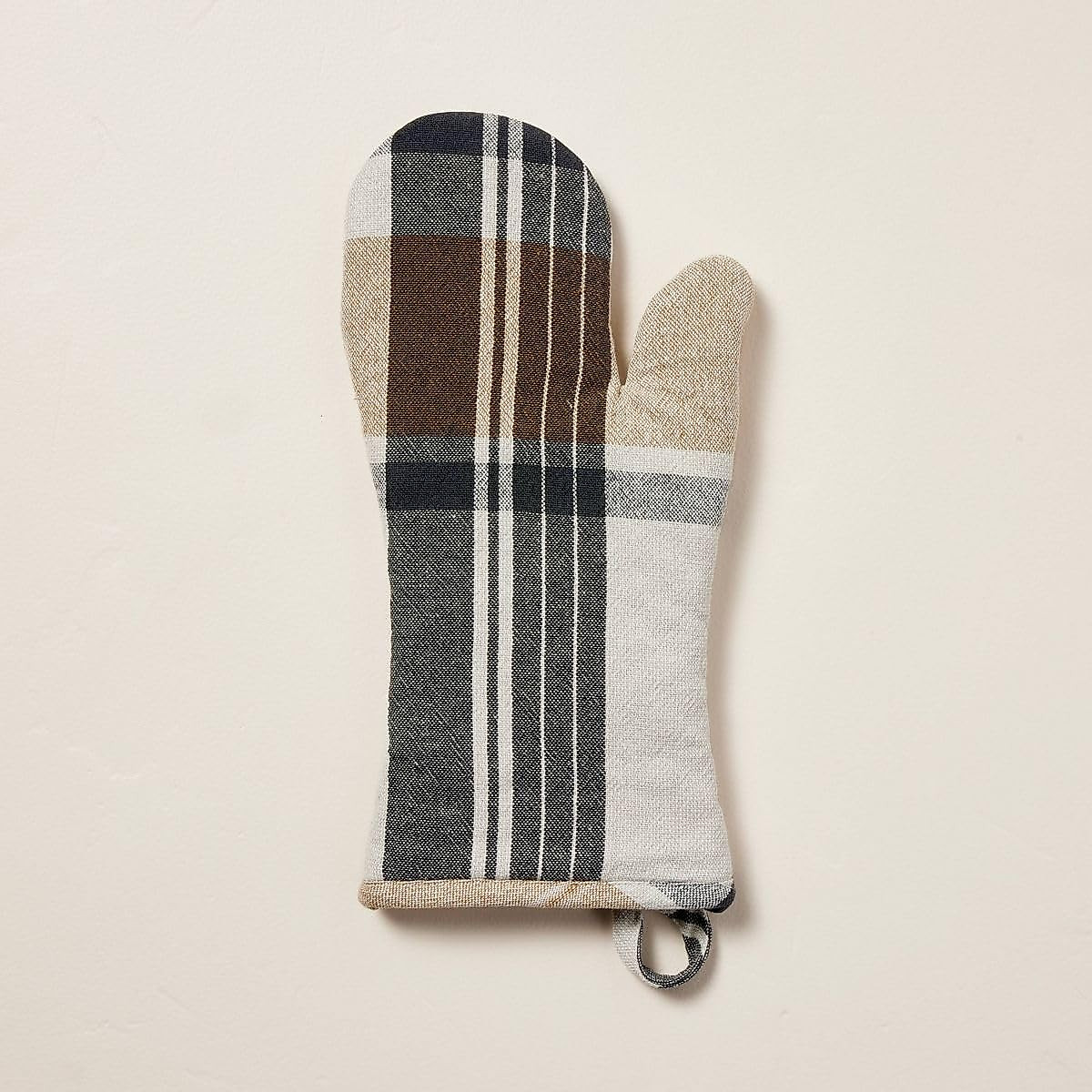 Fall Plaid Woven Oven Mitt Cream/Almond/Gray - Hearth & Hand™ with Magnolia