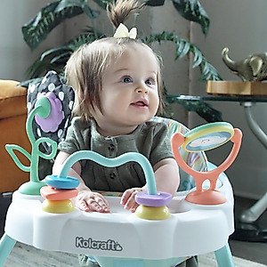 Kolcraft Tiny Steps Too 2-in-1 Infant and Baby Activity Push Walker with Steel Base, Seated or Walk-Behind with wheels for Baby Girl or Boy - Clouds and Rainbows