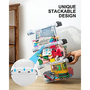 EOENVIVS Plastic Storage Bins 7 Quart-Storage Organizer Bins with Black Buckle Lids, Stackable Storage Bins with Lids for Home Office Kids Room Closet School Art Supplies Organization,6 Packs, Clear