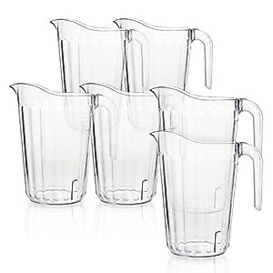 Arrow Home Products Clear Plastic Pitcher, 60 Ounce - 6 Pack Bulk Set for Bars and Restaurants - Space-Saving Stackable Design - Fill with Ice Water, Beer - Made in the USA, BPA Free, Dishwasher Safe