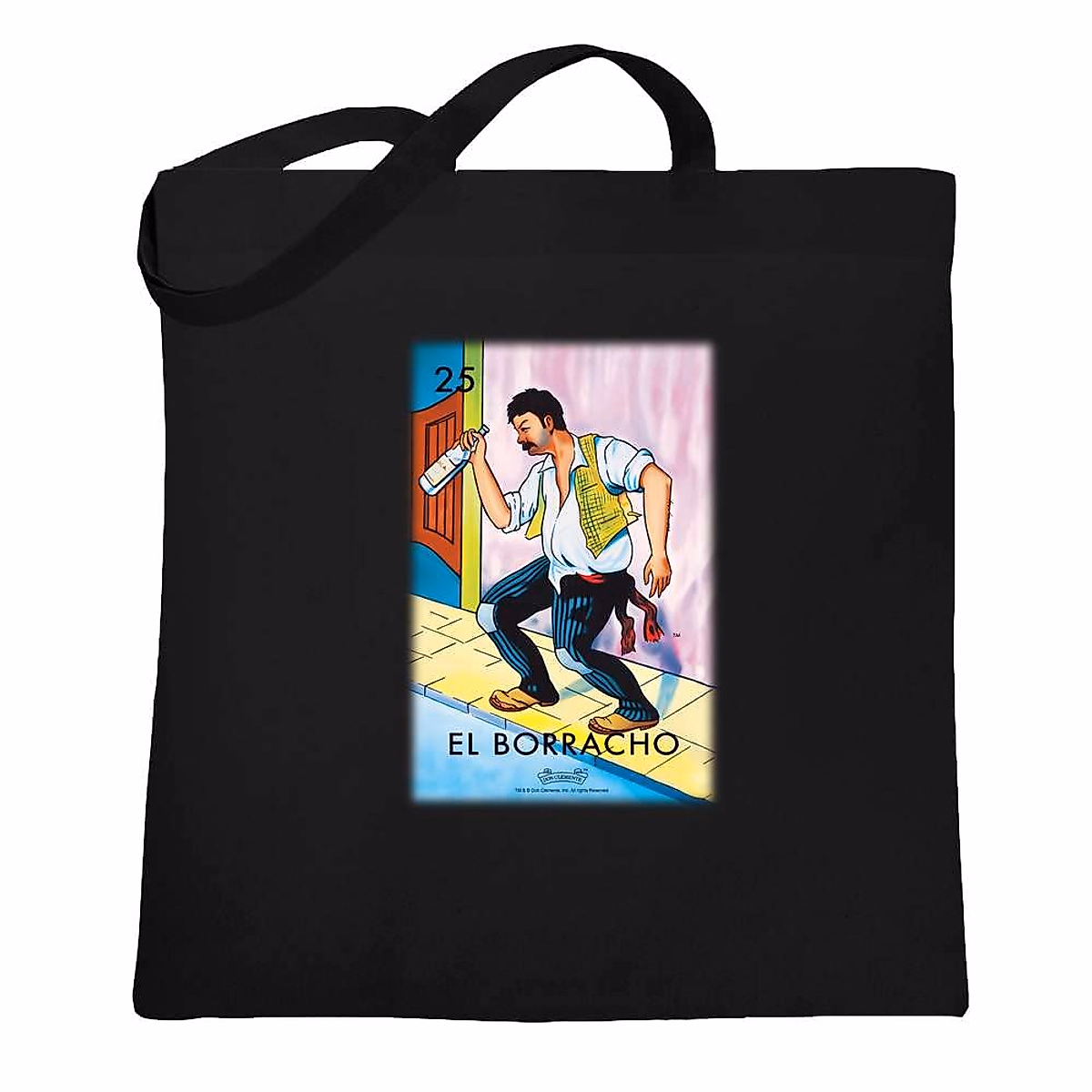 Pop Threads El Borracho Drunk Loteria Card Mexican Latina Graphic Tote Bag for Adults Black 15x15 inches
