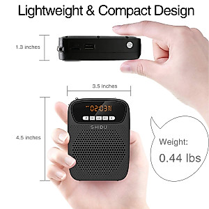 S278 15W Lightweight Portable Rechargeable Mini Voice Amplifier with Headset Microphone Supports Bluetooth/Recording/FM Radio/MP3 for Teachers, Tour Guides and More