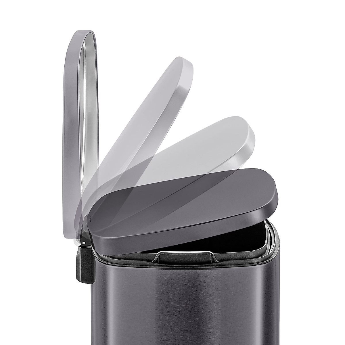 QUALIAZERO 50L/13Gal Heavy Duty Hands-Free Black Stainless Steel Commercial/Kitchen Step Trash Can, Fingerprint-Resistant Soft Close Lid Trashcan, Rectangle Shape (50L Rectangle BSS)