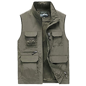 Flygo Mens Summer Outdoor Lightweight Travel Work Fishing Hiking Vest Jacket (XX-Large, 02 Khaki)