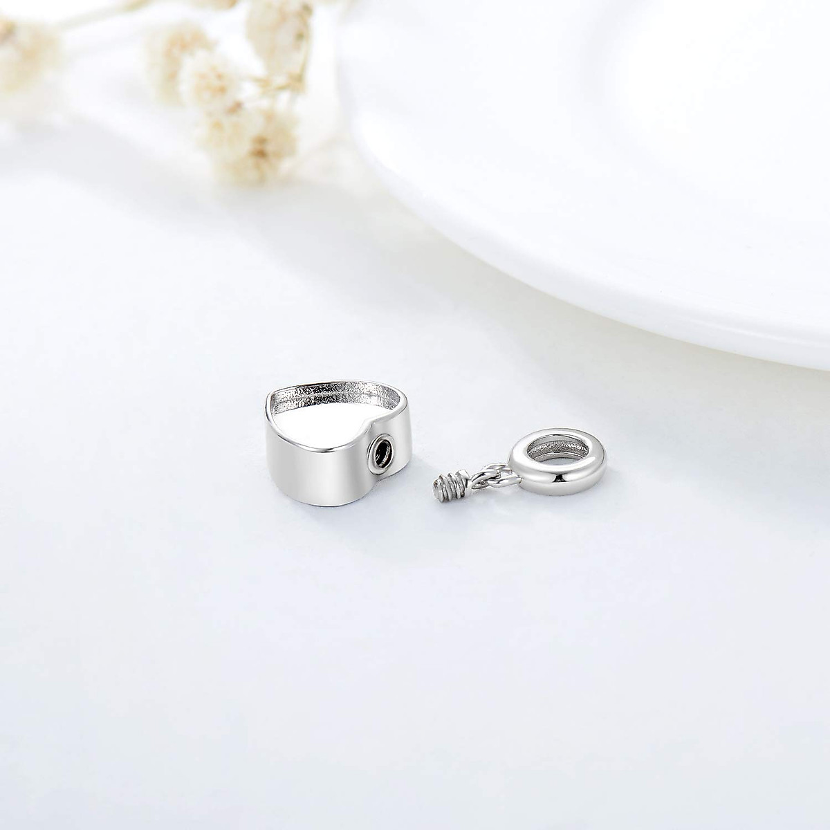 Personalized Heart Photo Cremation Urn Charm for Ashes 925 Sterling Silver Custom 2 Picture Image Bead Fit Snake Bracelet Keepsake Memorial Locket for Women Mom (Double Love (2 Photos))