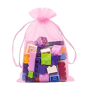 YHJZ 100PCS Organza Bags, 4x6 inches (10x15cm) Sheer Drawstring Gift Bags, Organza Jewelry Pouches, Jewelry Gift Bags, Packaging Bags for Party, Jewelry, Festival, Bathroom Soaps, Makeup Organza Favor Bags (Pink)