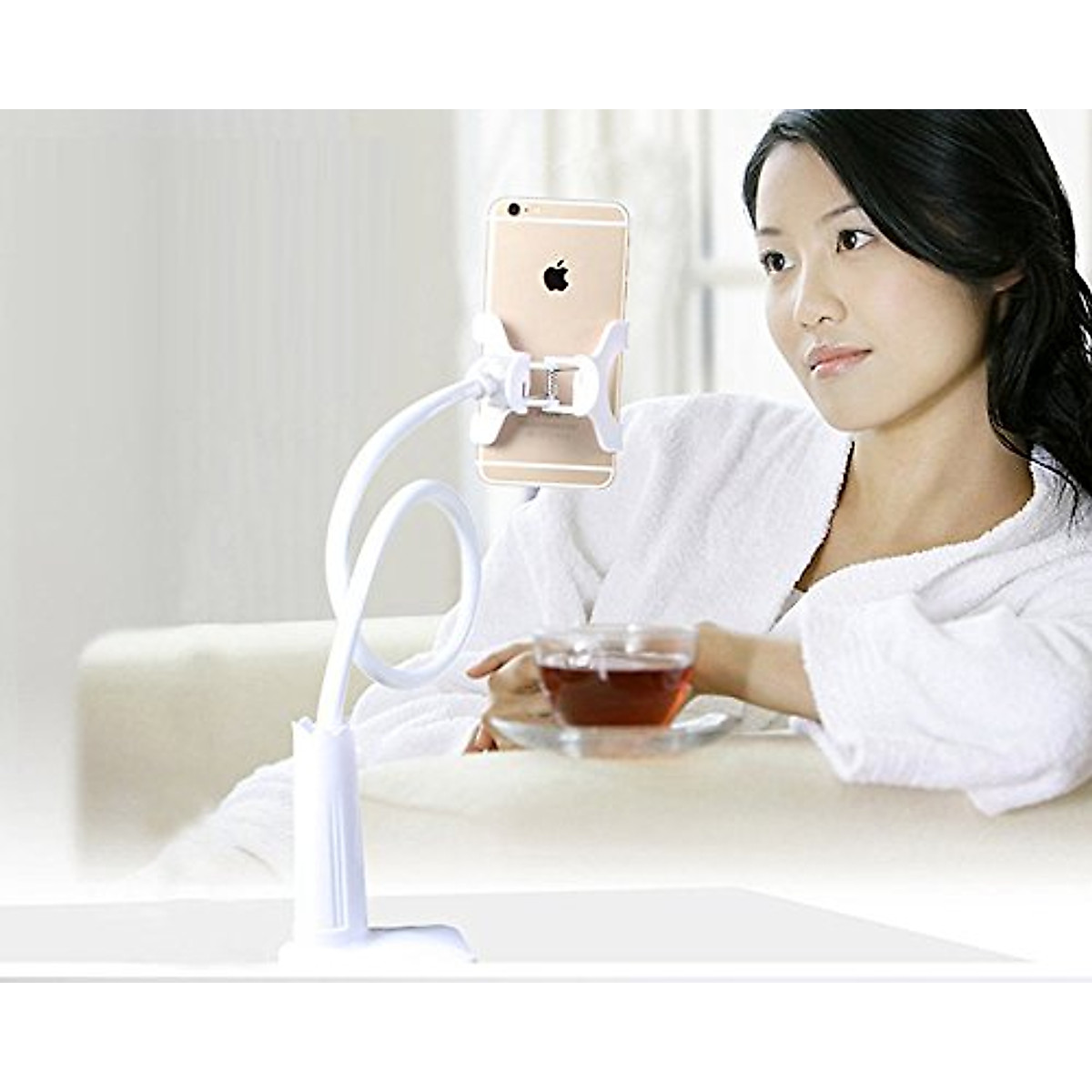 AUXO-FUN Cell Phone Holder, Universal Lazy Bracket Mobile Phone Stand, Flexible Gooseneck Long Arm Clip (Black)