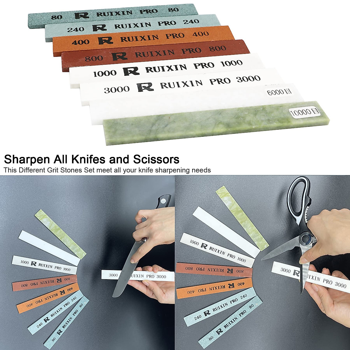 8Pcs Knife Sharpening Stones for RUIXIN Pro RX-008 Knife Sharpener Fixed-angle kit, Professional Whetstone Set Grindstone Polishing Stone without Base 80/240/400/800/1000/3000/6000/10000 Grit