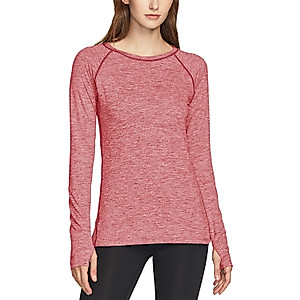 TSLA Women's Long Sleeve Shirts, Lightweight Crewneck Yoga Workout Tops, Athletic Sports Performance Running T-Shirts, Stretch Crew Spacedye Dusty Rose, X-Large