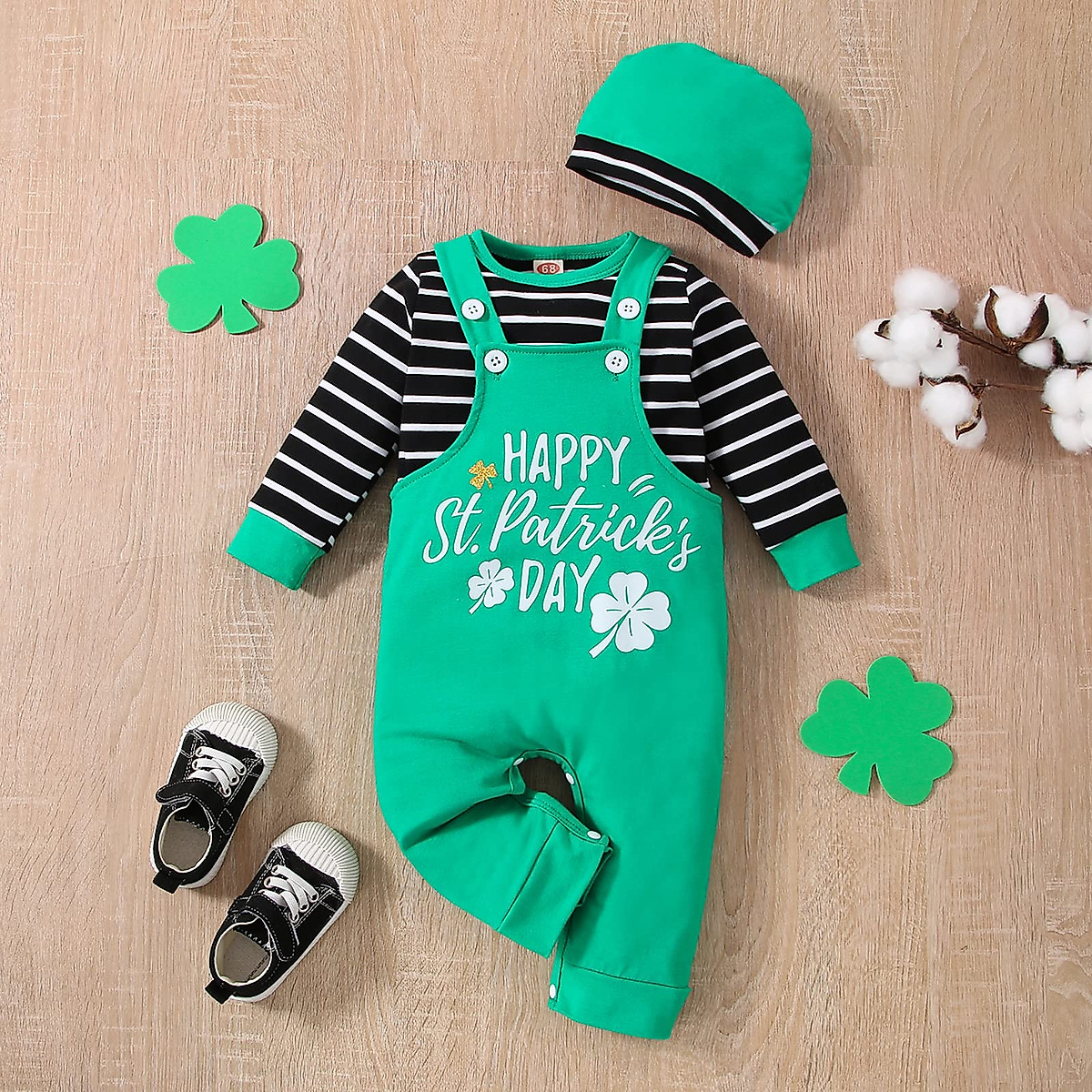 VINUOKER Baby Toddler Boy First St.Patrick's Day Outfit Infant Stripe T-Shirt + St.Patrick's Day Overalls Pant set