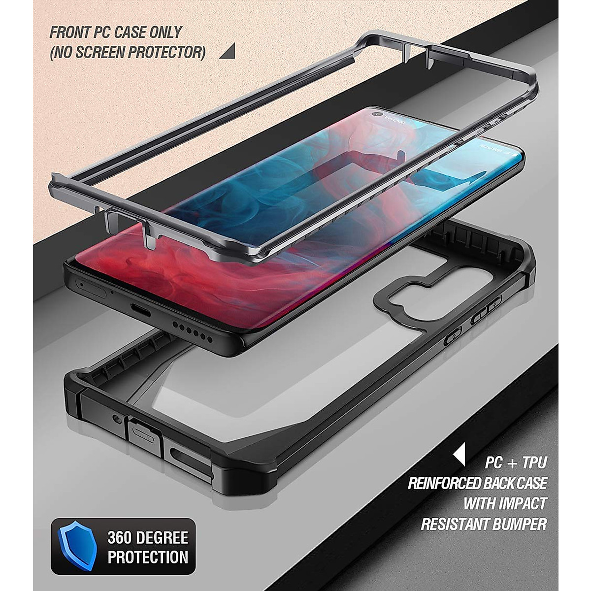 Poetic Guardian Series Case Designed for Moto Edge+ Case, Moto Edge Plus Case, Full-Body Hybrid Shockproof Bumper Cover Without Built-in-Screen Protector, Black/Clear