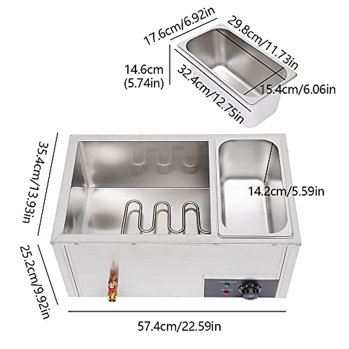 Cutycaty Commercial Food Warmer, 3-Pan Stainless Steel Bain Marie Electric Steam Table Countertop Steamer Food Warmer with Lids for Catering and Restaurants (7L)