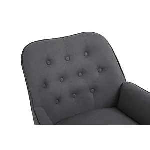 Mid Century Modern Accent Chair Button-Tufted Upholstered Comfy Chair with Linen Fabric Lounge Arm Chairs with Black Metal Legs for Living Room Bedroom (Dark Gray)