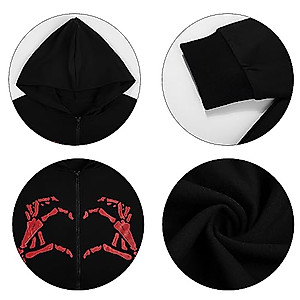 JINTING Skeleton Heart Hand Zip Up Hoodie Sweatshirt Women Vintage Jacket Halloween Oversized Top Jackets Pullover Black