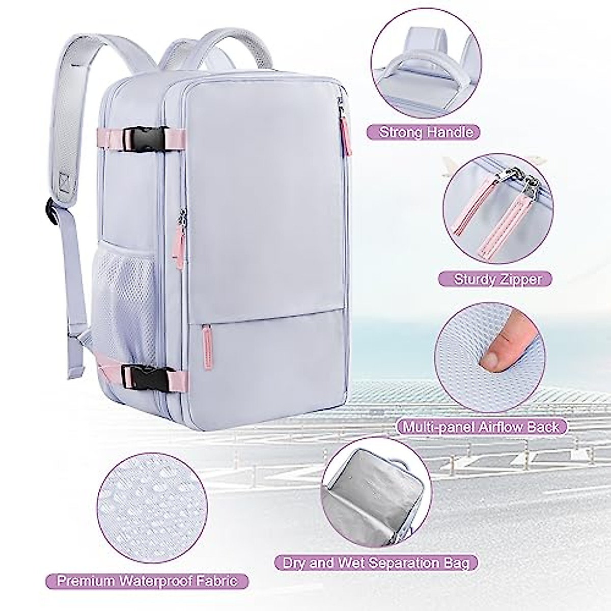 Sinaliy Large Travel Backpack for Women, 40L Carry On Backpack, 17 Inch Laptop Waterproof Backpack, College Bookbag, Backpack for Women, as Person Item Flight Approved