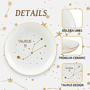 Homlouue Taurus Gifts for Women Zodiac Ring Dish, Taurus Birthday Gifts Ceramic Astrology Sign Jewelry Dish Zodiac Gifts for Taurus Constellation for Women Girls