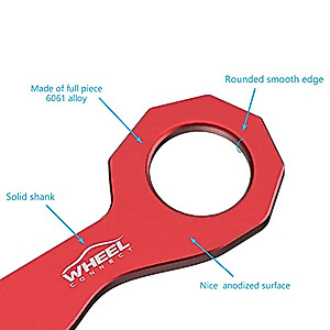 WHEEL CONNECT Rear Tow Hook, Aluminum Alloy Towing Hook, Made of Solid Aluminium, Anodized Red Finish
