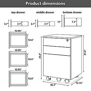 TOPSKY 3 Drawers Wood Mobile File Cabinet Fully Assembled Except Castors (Rustic Brown, 16.3x15.7x24.4)