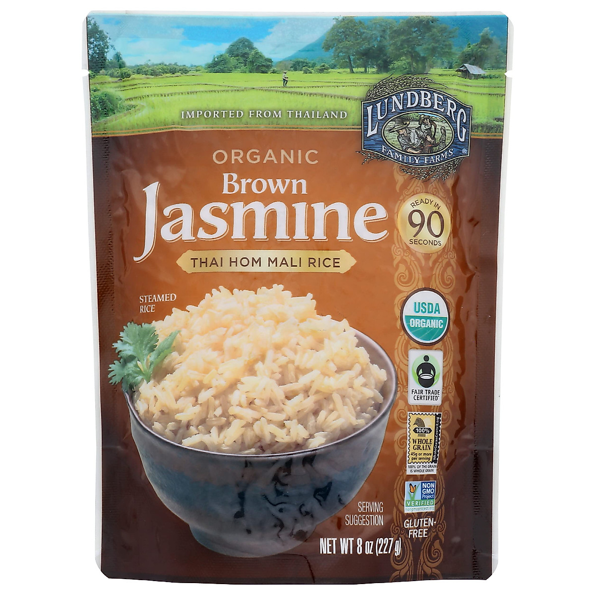 Lundberg Organic Jasmine Thai Hom Mali Rice, Brown, 8 oz (Pack of 6)