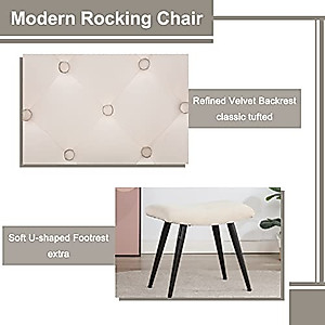 Iroomy Velvet Rocking Chair Nursery Glider Chair, Comfy Nursery Rocking Chairs W/Ottoman, Small Nursing Chair Rocking Chair Indoor, Modern Nursery Chair Rocker for Baby/Kids Living Room/Bedroom-Beige