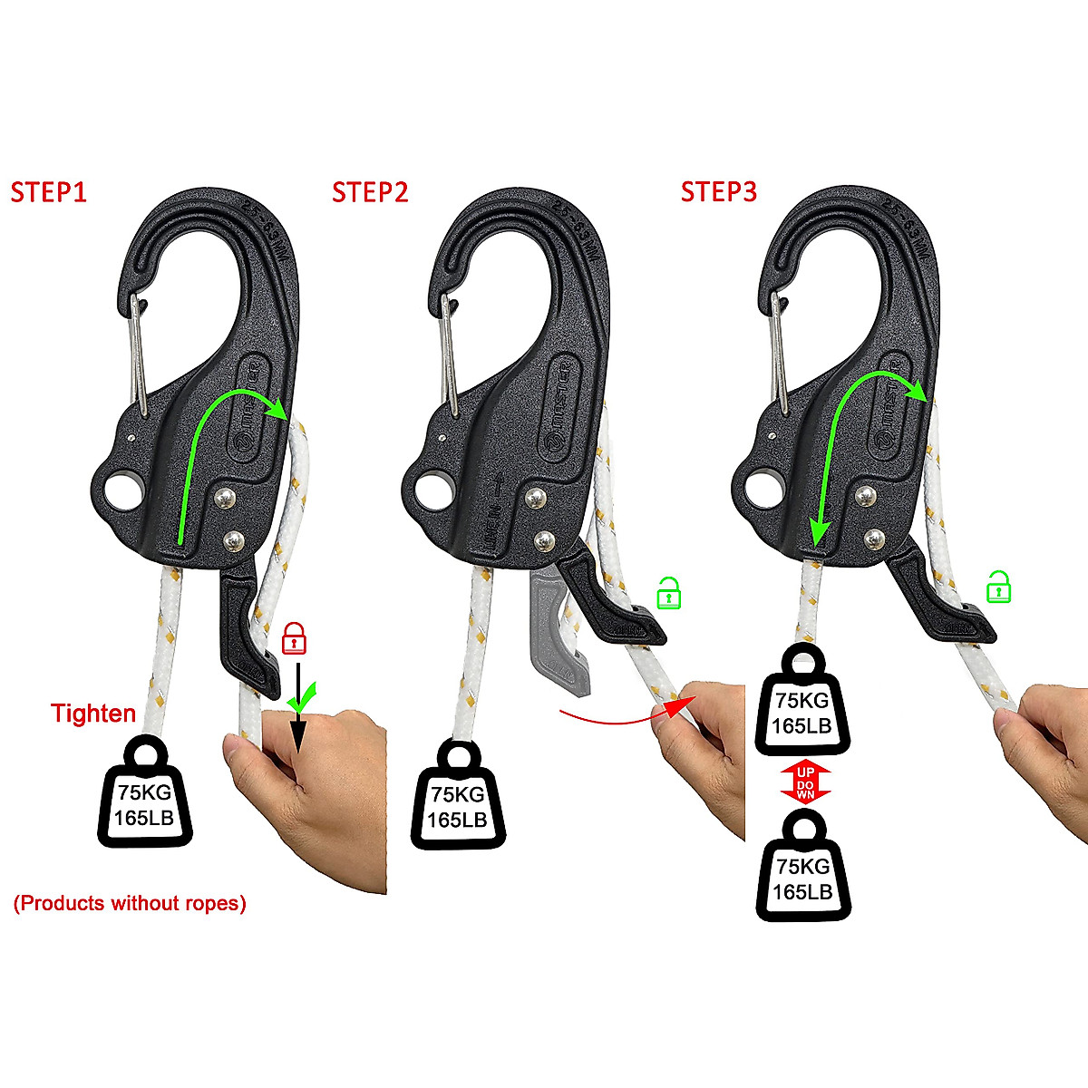 ORXPLUS Tools 2PCS Rope Tightener, Rope Tensioner, Tie Down Mechanism Lock Adjuster fits 1/10"-1/4" Cord for Camping, Outdoor, Garage, Boating, Fishing, Loading