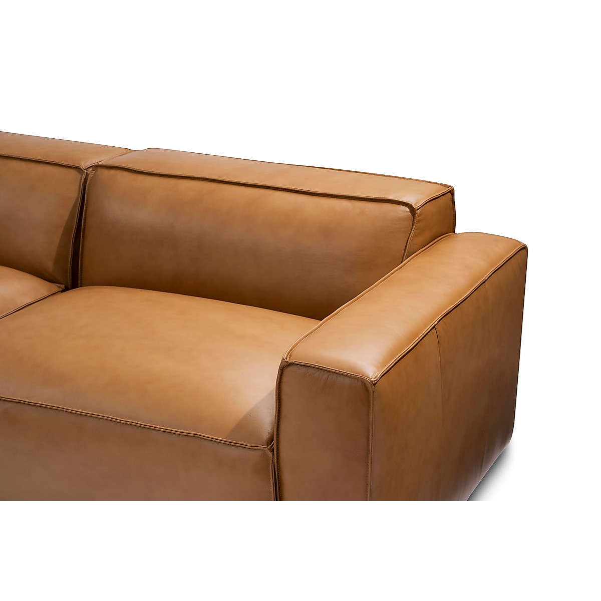 Valencia Nathan Nappa Leather Couch - 3 Seats with 2 Chaises - 100% Full Aniline Leather Modern Sectional Sofa for Lounge and Living Room Solid Wood Frame and High-Resilience Foam (Caramel Brown)