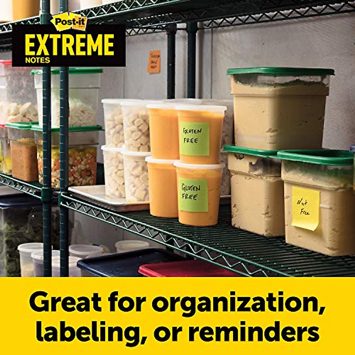 Post-it Extreme Notes, Works outdoors, Removes cleanly, 100X the holding power, Green, Orange, Yellow, 3 in x 3 in, 3 Pads/Pack, 45 Sheets/Pad (EXTRM33-3TRYMX)