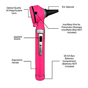 Cross Canada 11-080 Physician Fiber Optic LED Pocket Otoscope Diagnostic Set - Pink