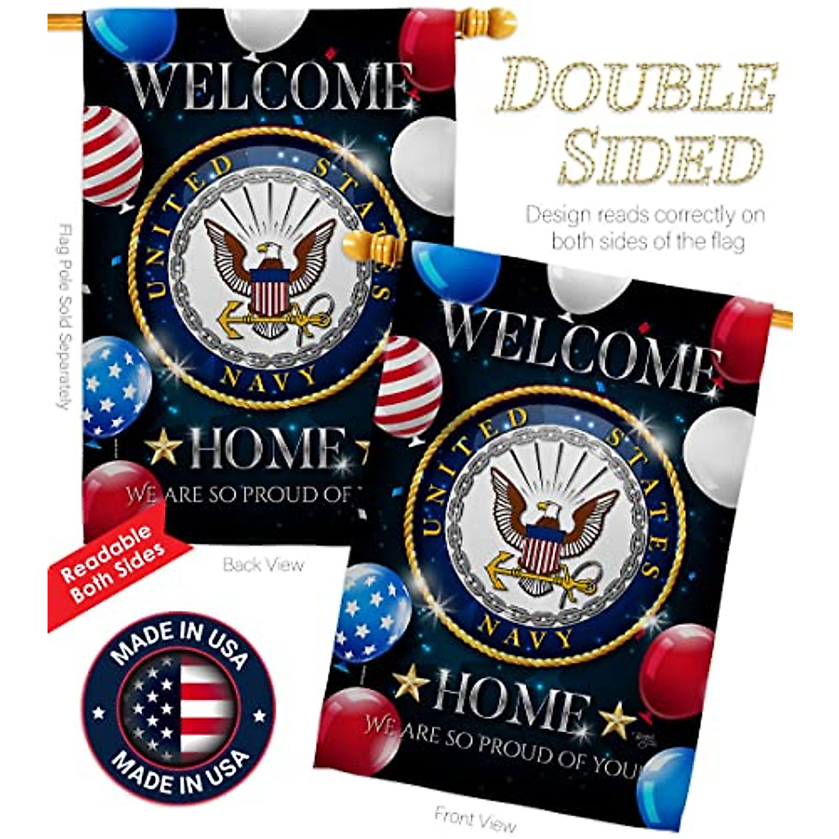 Breeze Decor Welcome Home Navy House Flag Armed Forces USN Seabee United State American Military Veteran Retire Official Decoration Banner Small Garden Yard Gift Double-Sided, Made in USA