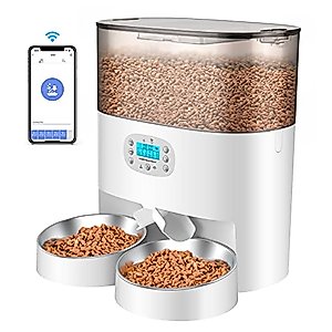 HoneyGuaridan 6L Automatic Cat Feeder for 2 Cats, 2.4G WiFi Enabled Smart Feed Automatic Pet Feeder for Cats & Dogs, Timed Pet Food Dispenser with Stainless Steel Bowl APP Control, 10s Voice Recorder