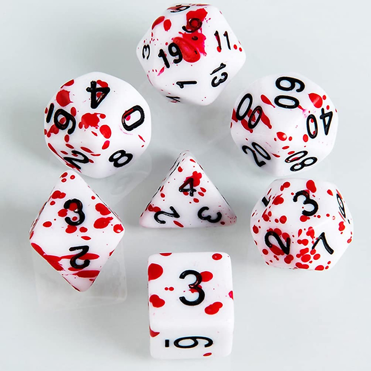 ABOOFAN 14Pcs Blood Splatter Dice Polyhedral Dice Set Bloodstained Acrylic Gaming Dices RPG Games Dices for Tabletop Role Playing Dice Games