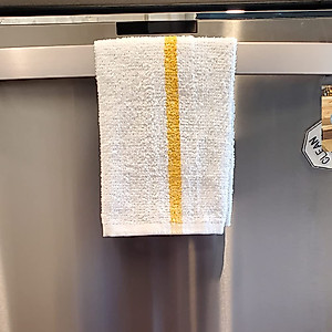 Ashley 60 Pack White Bar Towels for Kitchen (Yellow Stripe), 16X19 in, 100% Cotton Kitchen Towels, Cleaning Towels for Housekeeping, Multipurpose Cleaning Rags, Absorbent Terry Dish Towels, Barmop