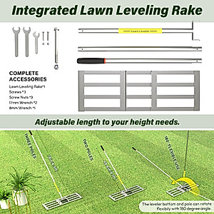 Lawn Leveling Rake, 30 x 10 inch Lawn Leveler Rake with Adjustable Stainless Steel Handle, Lawn Level Tool for Soil with Handle for Yard, Garden, Golf Leveling, 6.5FT