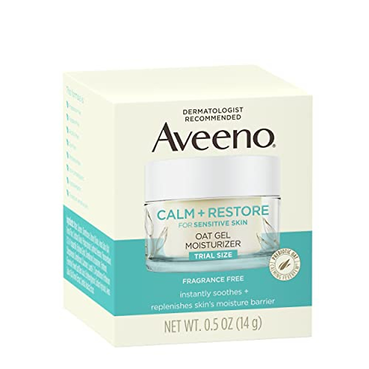 Aveeno Calm + Restore Oat Gel Facial Moisturizer for Sensitive Skin, Fast-Absorbing, Soothing Lightweight Gel Cream Face Moisturizer with Prebiotic Oat & Feverfew, Fragrance-Free, 0.5 oz