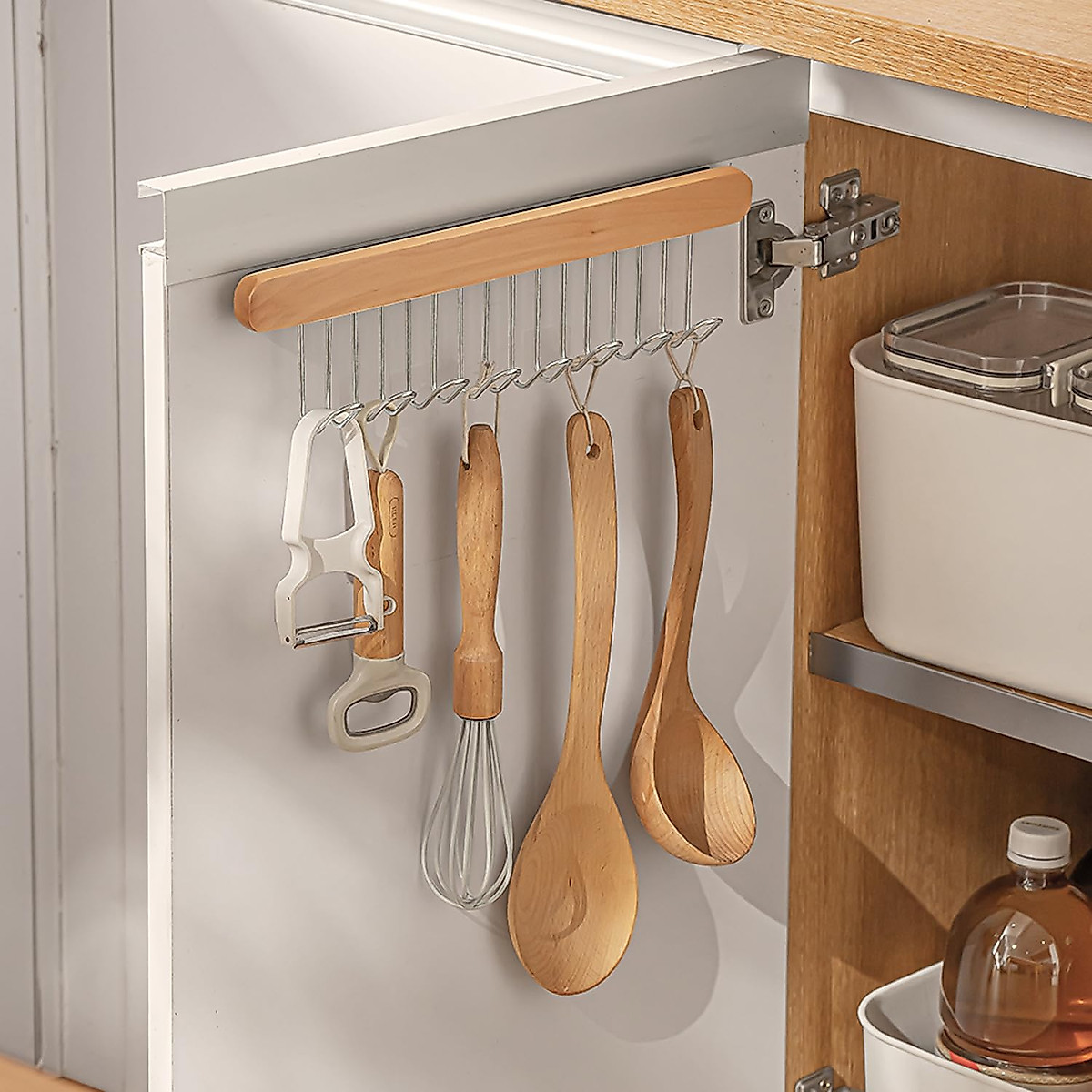 Pull Out Belt Rack for Closet, Sliding Hooks Hanger Rack for Bras Ties Tank Top Scarf Jewelry, Space Saving Organizr for Wardrobe Cabinet, Left Side 8 Hooks Rail, 2 Pcs