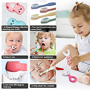 CEECOLES Kids U-Shaped Toothbrush, Cute Cartoon -Design Whole Mouth Cleaning Tooth Brush, U Type with Food Grade Soft Silicone Head for Kid Child 2 - 6 Years Old (KonglongtoothRED)