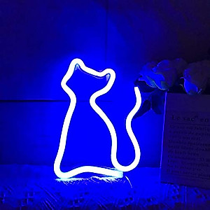 QiaoFei Cute Neon Light,LED Cat Sign Shaped Decor Light,Marquee Signs/Wall Decor for Christmas,Birthday Party,Kids Room, Living Room, Wedding Party Decor (Cat-Blue)
