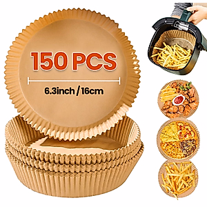 Air Fryer Liners, 150Pcs Non-Stick Waterproof Liners Disposable Air Fryer Liner Heat-Resistant Food Grade Parchment for Roasting Cooking Microwave (6.3 Inch)