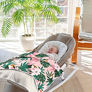 Coikll Tropical Birds and Palm Leaves Baby Blanket Cotton Cozy Throw Blanket Warm Nursery Swaddle Receiving Toddler Blankets 30" x 40
