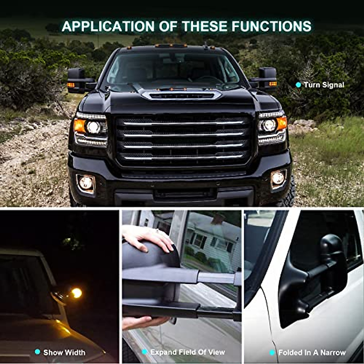 SCITOO Compatible fit for Pair Towing Mirrors Power Smoke Turn Signal Light Light For Chevy For GMC C1500 C2500 C3500 K1500 K2500 K3500 1988-1998 (Black)