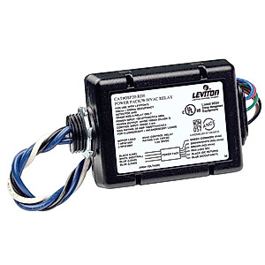 Leviton OSP20-RD0 Fluorescent/Incandescent Power Pack for Occupancy Sensor with HVAC Relay, 20 Amp FL/INC, 120-277V, Black