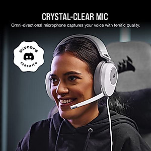 Corsair HS65 Surround Gaming Headset (Leatherette Memory Foam Ear Pads, Dolby Audio 7.1 Surround Sound On PC And Mac, SonarWorks SoundID Technology, Multi-Platform Compatibility) White